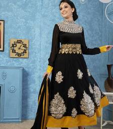 Buy Black color embroidered semi stitched designer anarkali suit semi ...