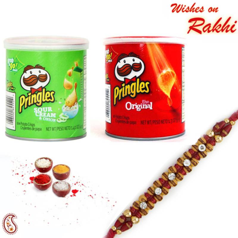 Buy Red & Green Pringles and Rakhi Hamper Online